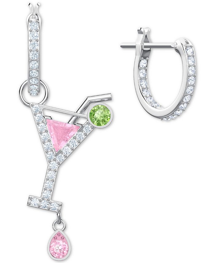 Swarovski Silver-Tone Crystal Hoop & Cocktail Charm Mismatch Earrings ...