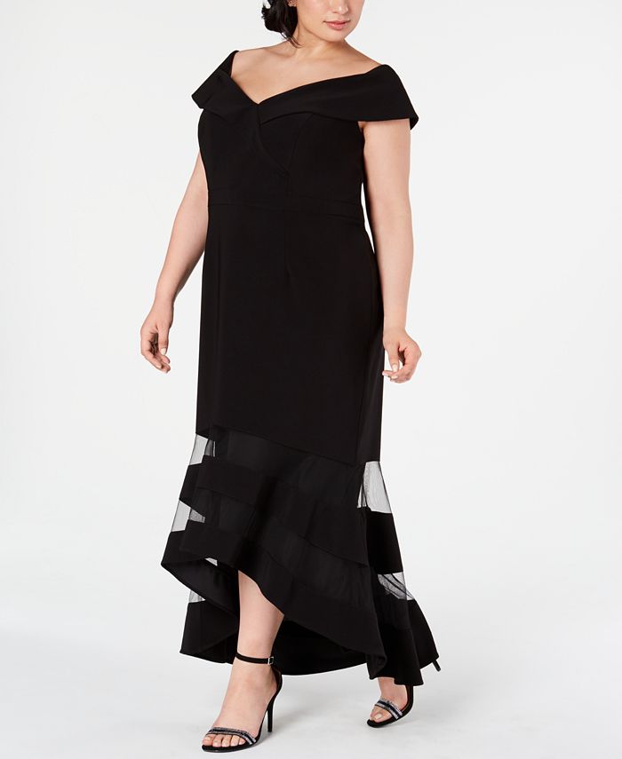 XSCAPE Plus Size Off-The-Shoulder High-Low Gown - Macy's