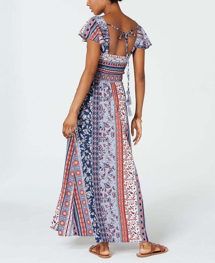 American Rag Juniors' Printed Smocked Tassel-Trimmed Maxi Dress ...