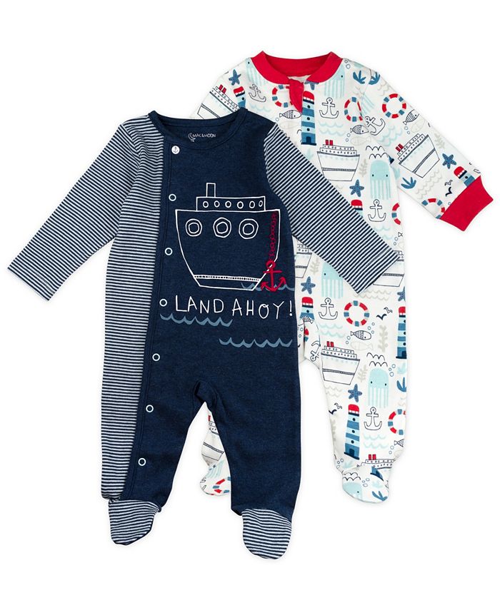 Mac & Moon Mac and Moon 2-Pack Nautical Print Footed Sleep and Play ...