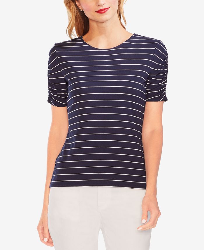 Vince Camuto Striped Ruched-Sleeve Top - Macy's