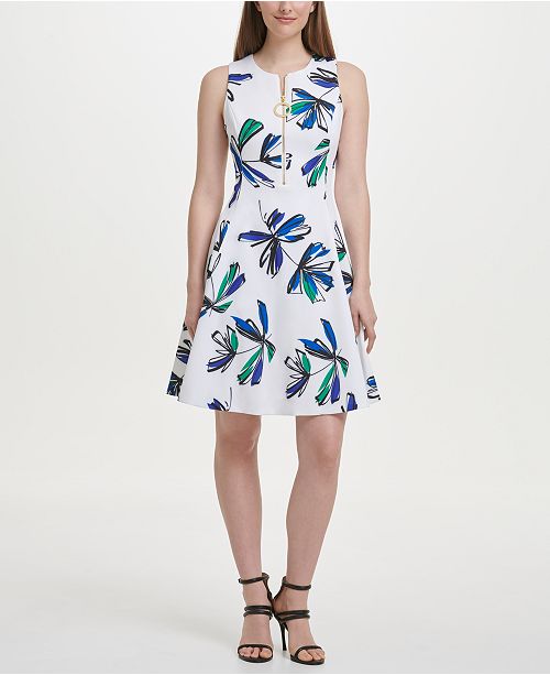DKNY Printed Fit & Flare Zipper Dress & Reviews - Dresses - Women - Macy's