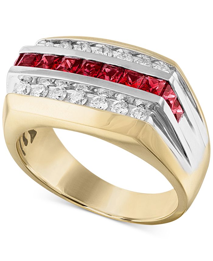 Macy's Men's Lab-Created Ruby (1-1/10 ct. t.w.) & White Sapphire (5/8 ct. t.w.) Ring in 10k Gold ...