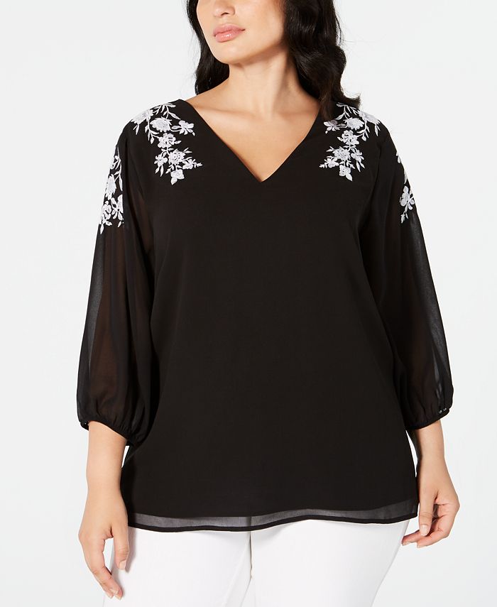 Calvin Klein Plus Size Embroidered Top - Macy's