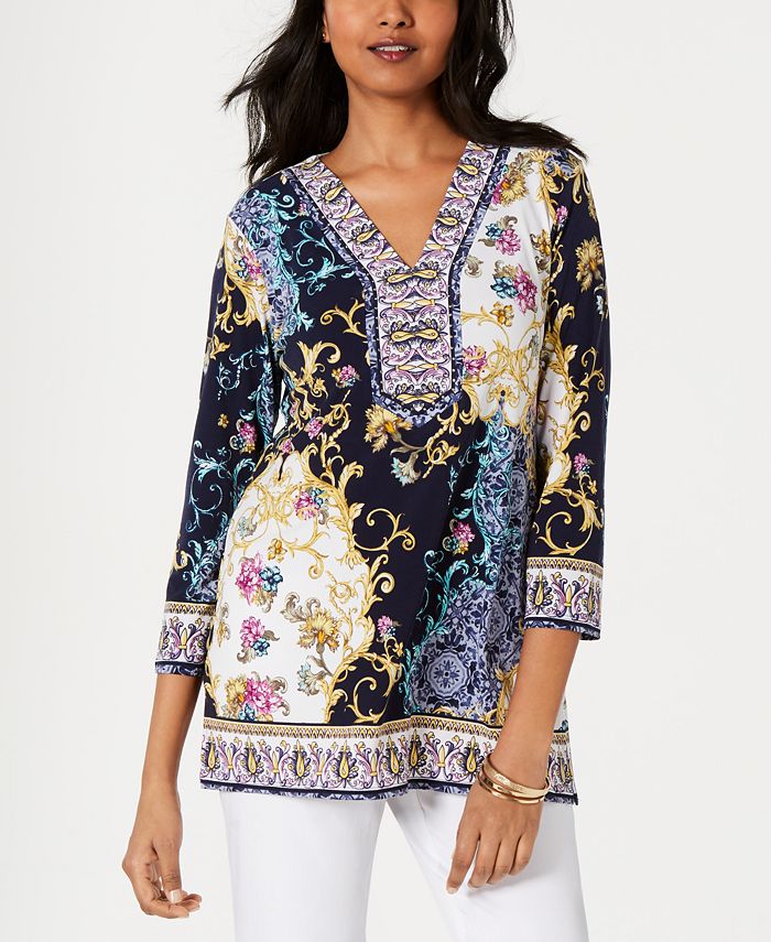 JM Collection Embellished 3/4-Sleeve Tunic, Created for Macy's - Macy's