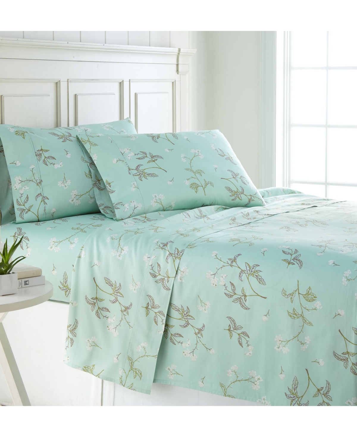 Southshore Fine Linens Forget Me Not 22 Extra deep  Pocket Cotton Sheet Set  Queen - Green