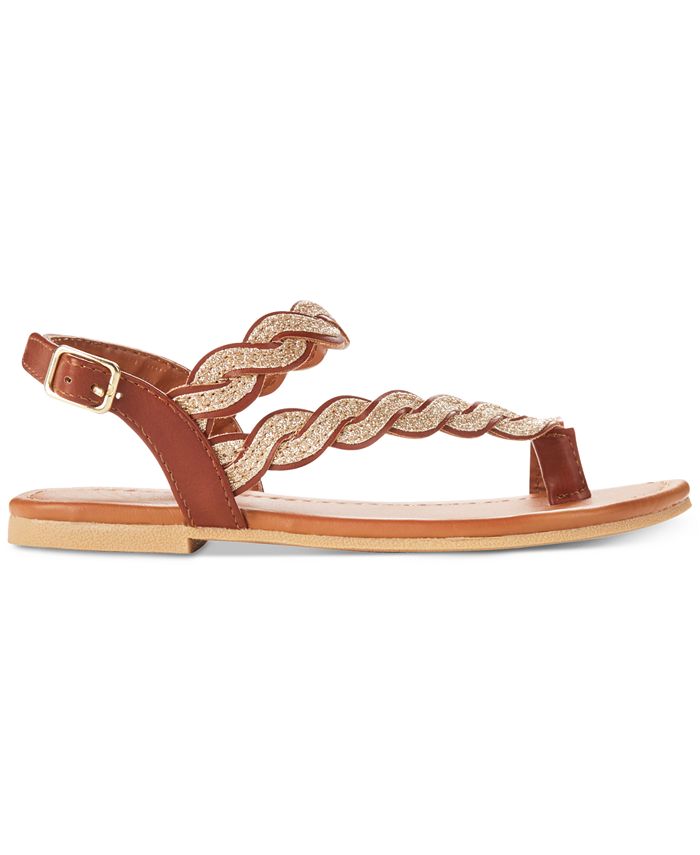 Rampage Little & Big Girls Cognac & Gold Braided Sandals - Macy's