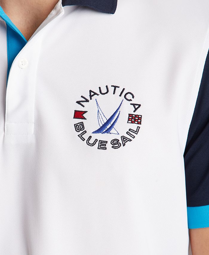 Nautica Mens Blue Sail Classic Fit Moisture Wicking Colorblock Polo