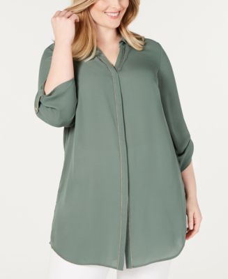 JM Collection Plus Size Beaded Utility Shirt, Created for Macy's - Macy's