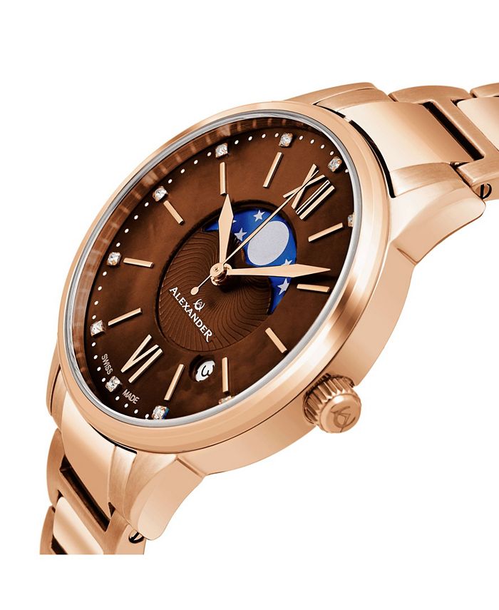 Stuhrling Alexander Watch AD204B-06, Ladies Quartz Moonphase Date Watch ...