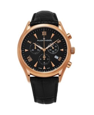 Alexander Watch A021-03, Stainless Steel Rose Gold Tone Case on Black ...