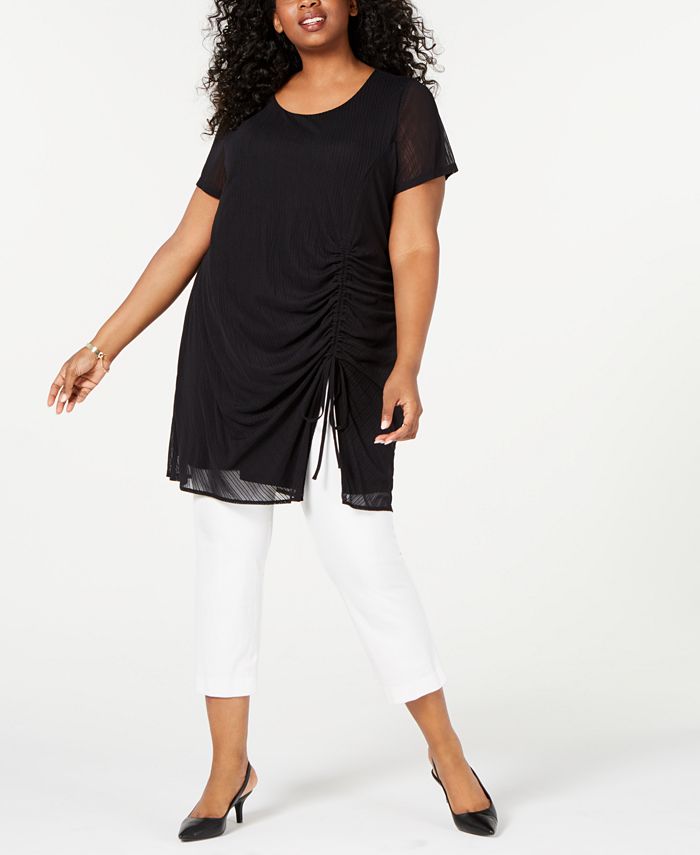 Alfani Plus Size Ruched Drawstring Tunic, Created for Macy's - Macy's