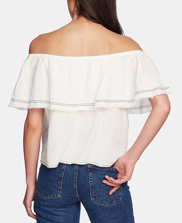 1.STATE Ruffled Off-The-Shoulder Linen Top & Reviews - Tops - Women ...