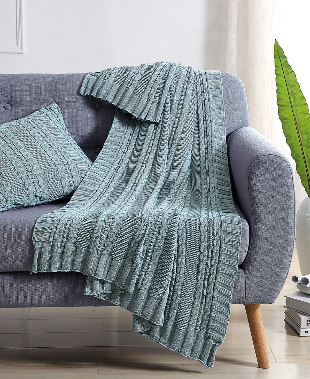 Click here for Vcny Home Dublin Cable Knit Throw  50 x 70 - Blue prices