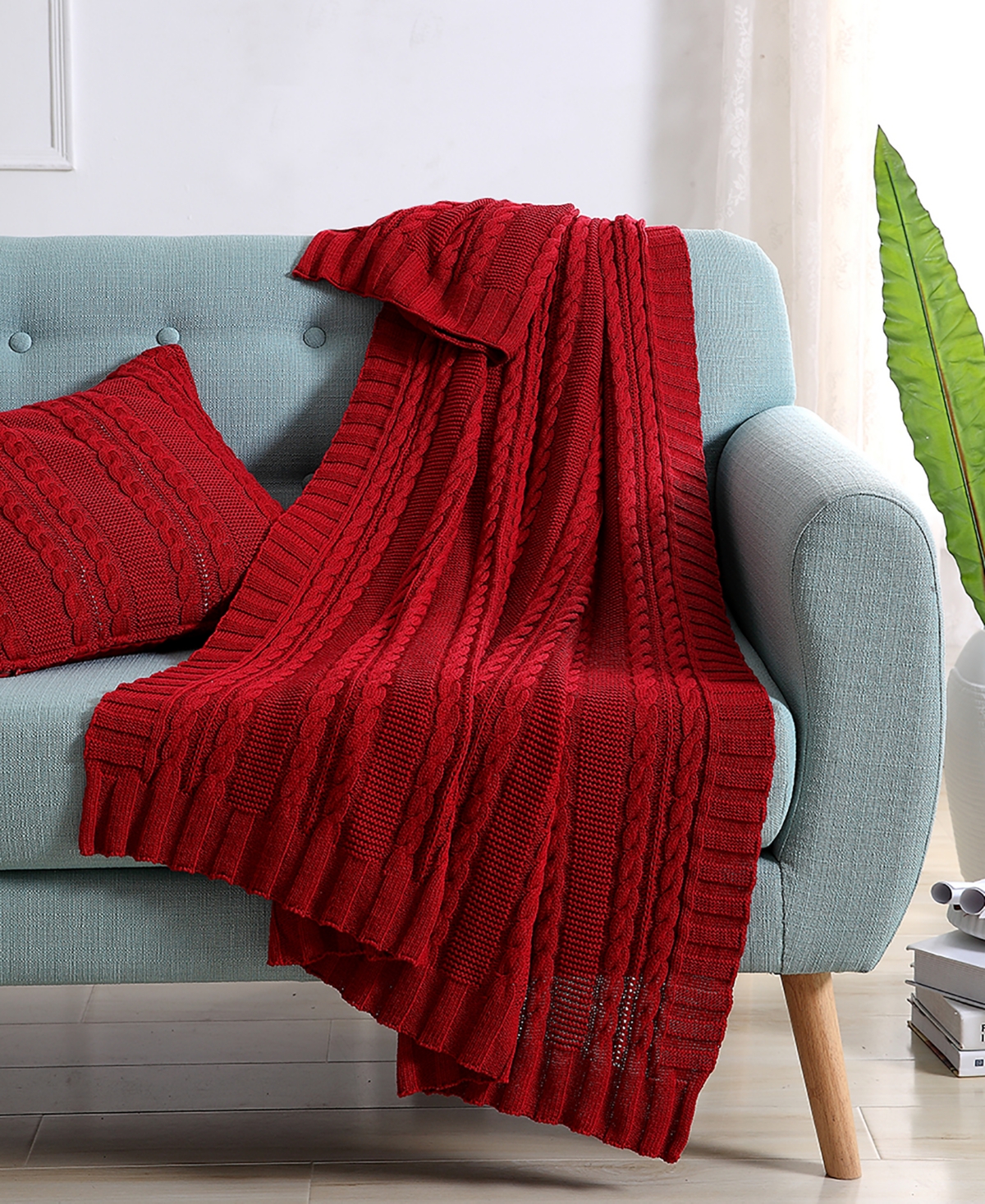 Click here for Vcny Home Dublin Cable Knit Throw  50 x 70 - Red prices