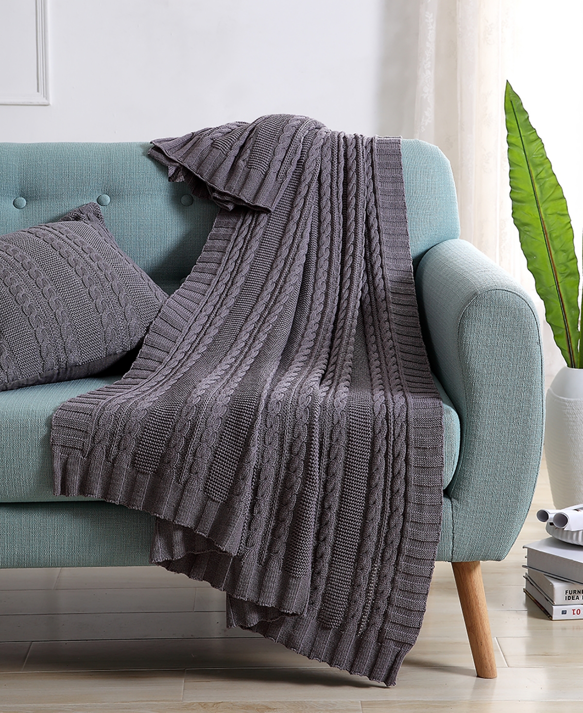 Click here for Vcny Home Dublin Cable Knit Throw  50 x 70 - Grey prices