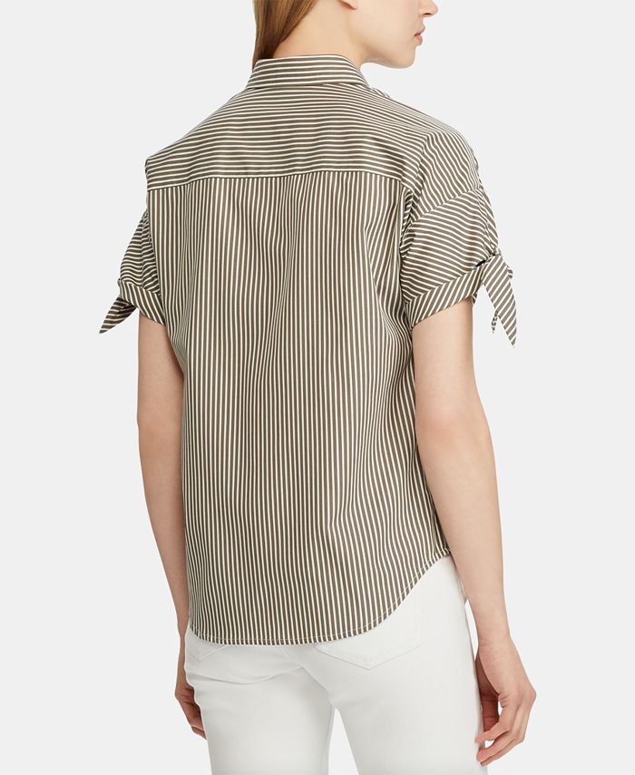 Lauren Ralph Lauren Stripe-Print Tie-Sleeve Cotton Shirt & Reviews - Tops - Women - Macy's
