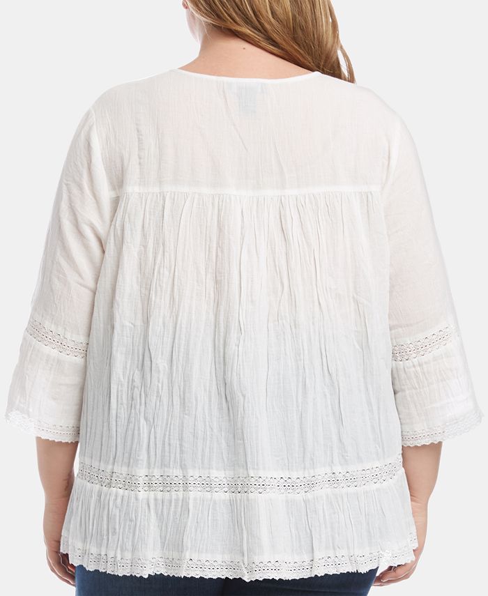 Karen Kane Plus Size Cotton Lace-Inset Top - Macy's