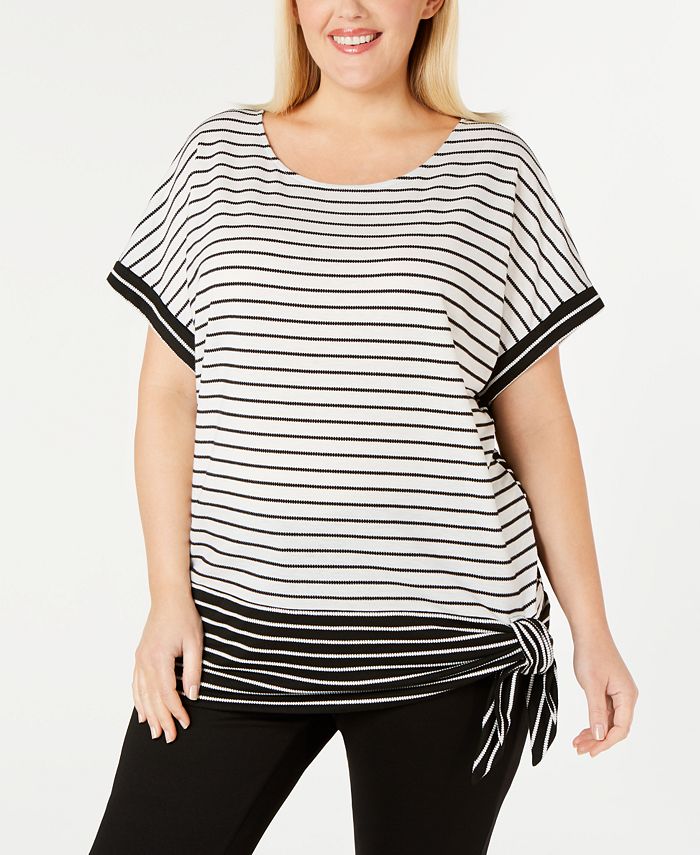 Calvin Klein Plus Size Mixed-Stripe Side-Tie Top - Macy's