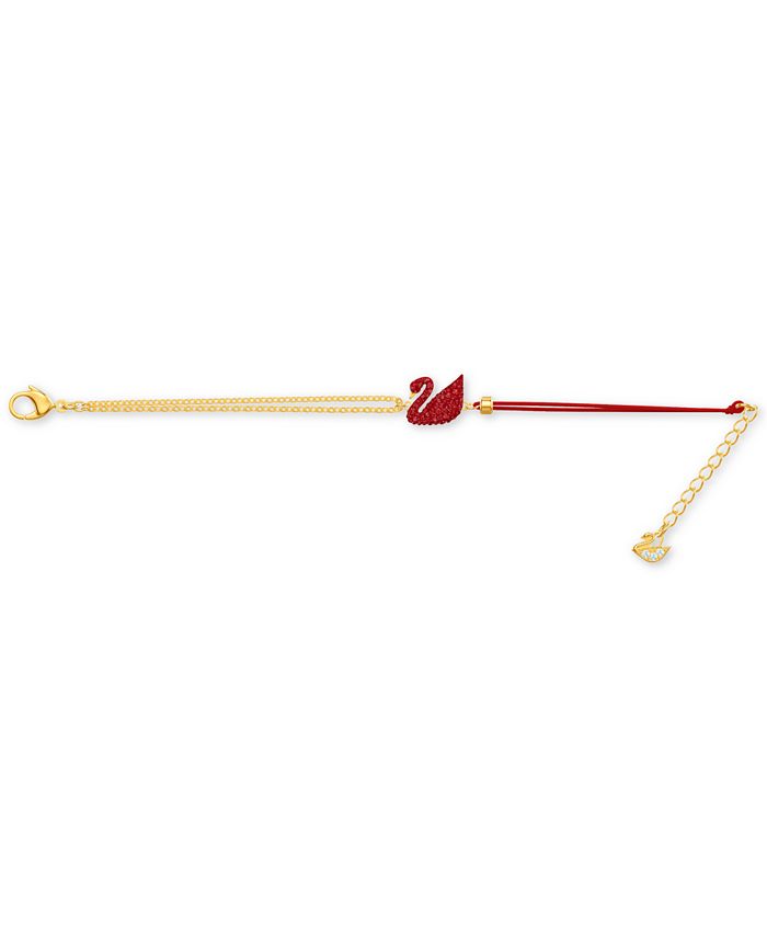 Swarovski Gold-Tone Red Crystal Swan & Half-Chain Bracelet - Macy's