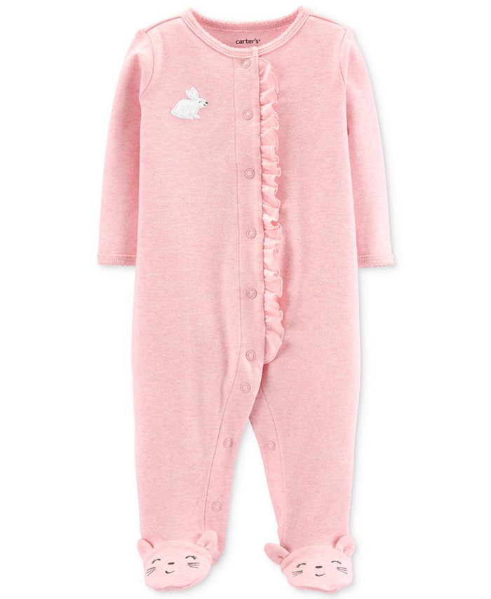 Carter's Baby Girls Ruffle-Trim Bunny Footed Cotton Coverall - Macy's