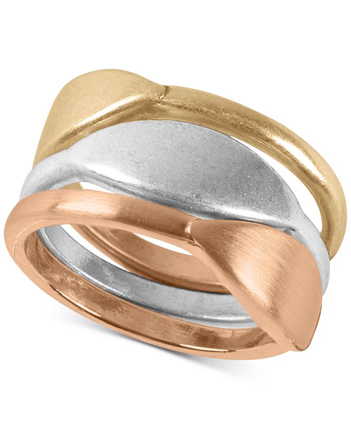 Lucky Brand Tri-Tone 3-Pc. Set Sculptural Stack Rings - Macy's