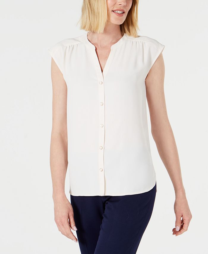Anne Klein Shirred-Seam Button-Up Blouse - Macy's