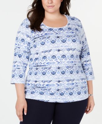 Karen Scott Plus Size Printed 3/4-Sleeve Top, Created for Macy's - Macy's