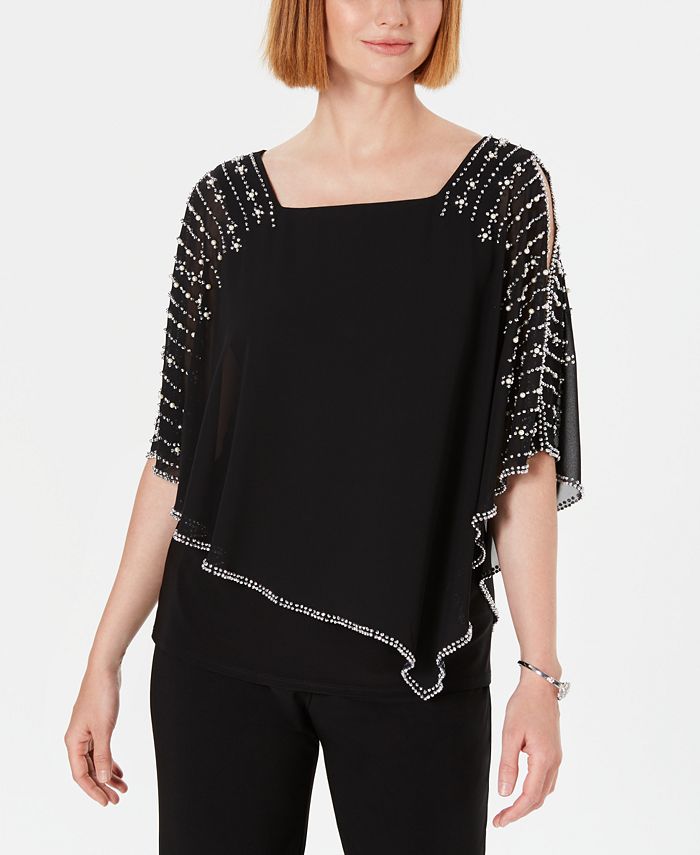 MSK 28th & Park Embellished Chiffon-Overlay Top, Created for Macy's ...