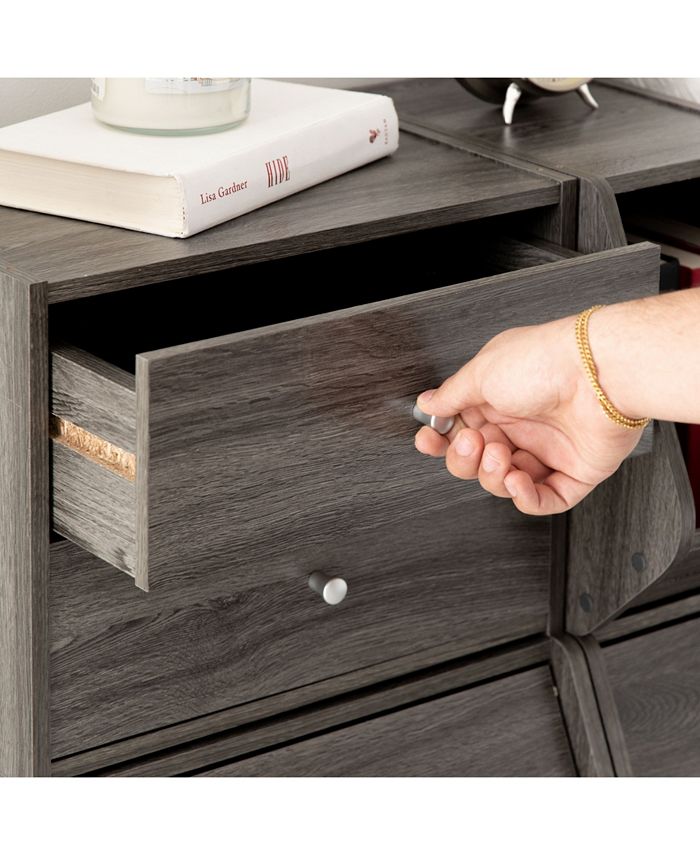 Iris Usa Modular Wood Stacking Storage Box With Drawer Gray Tachi