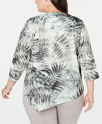 Alfred Dunner Plus Size Lake Tahoe Printed Cutout Top - Macy's
