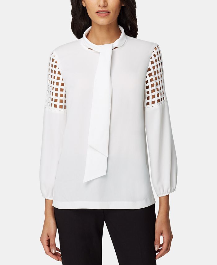 Tahari ASL Petite Tie-Neck Lasercut Top - Macy's