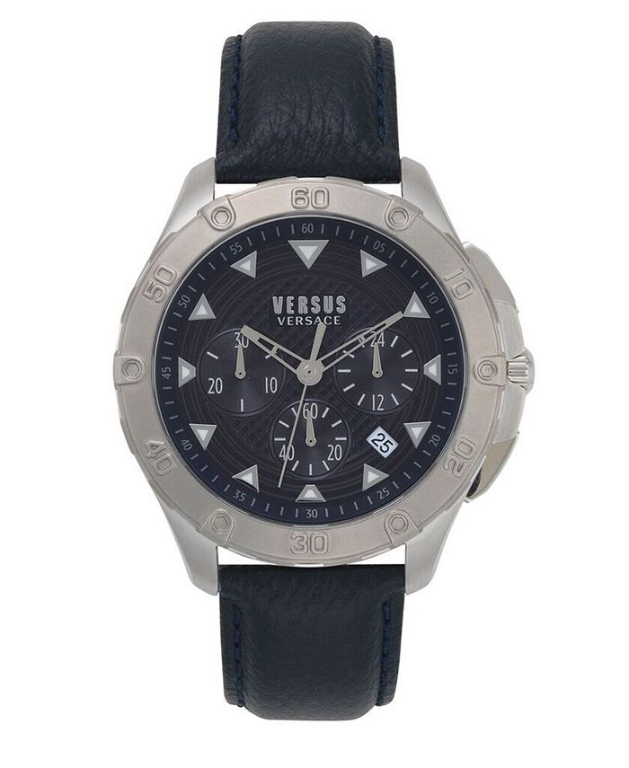Versus by Versace Versus Men's Blue Leather Strap Watch 22mm - Macy's