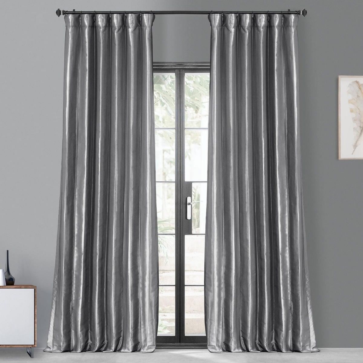 Click here for Half Price Drapes Platinum Faux Silk Taffeta Black... prices