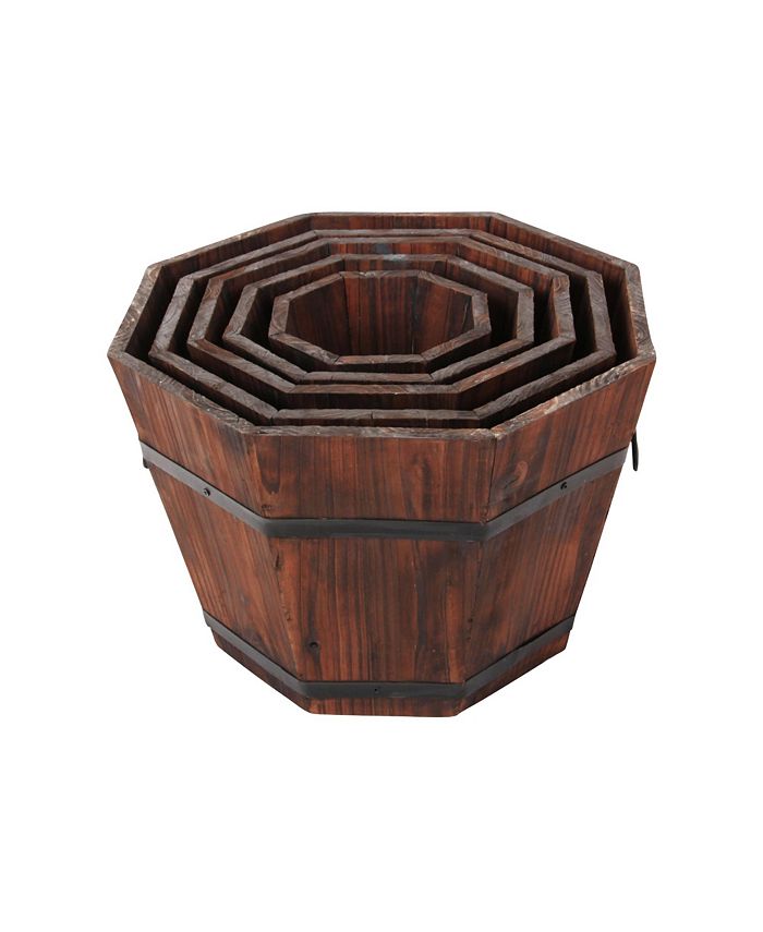 Leisure Season Barrel Style Octagonal Wooden Planters Set of 5 - Macy's
