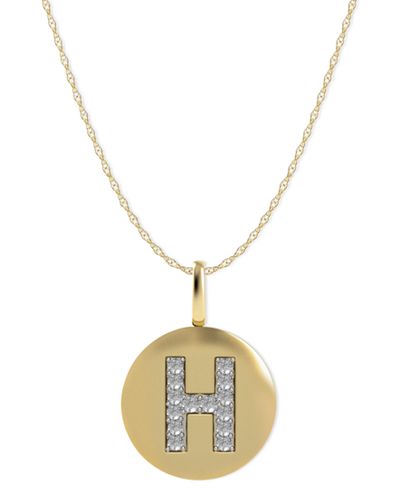 14k Gold Necklace, Diamond Accent Letter H Disk Pendant - Necklaces ...