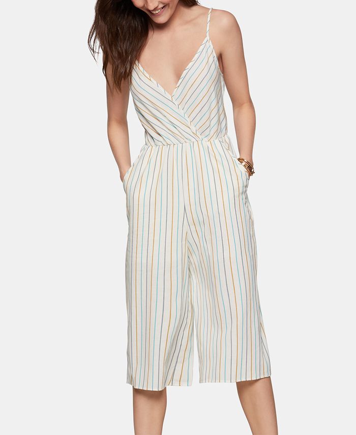 BCBGeneration Striped Surplice Cropped Jumpsuit - Macy's