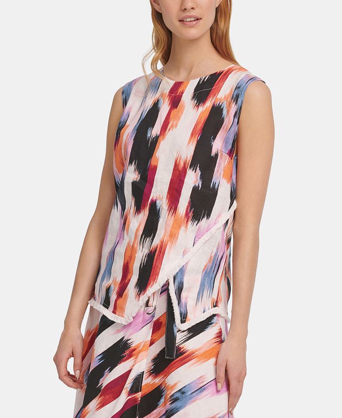 DKNY Printed Asymmetrical Top - Macy's