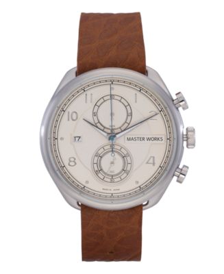 Master Works Men's Dress Sport Light Brown Genuine Leather Strap Watch ...
