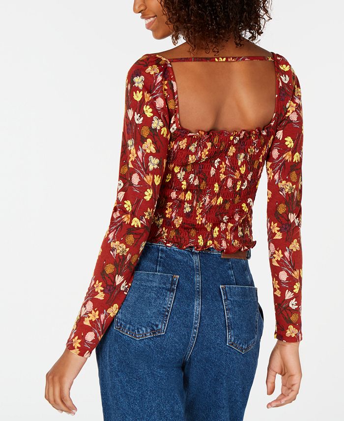 Love, Fire Juniors' Smocked Ruffle-Trimmed Top - Macy's