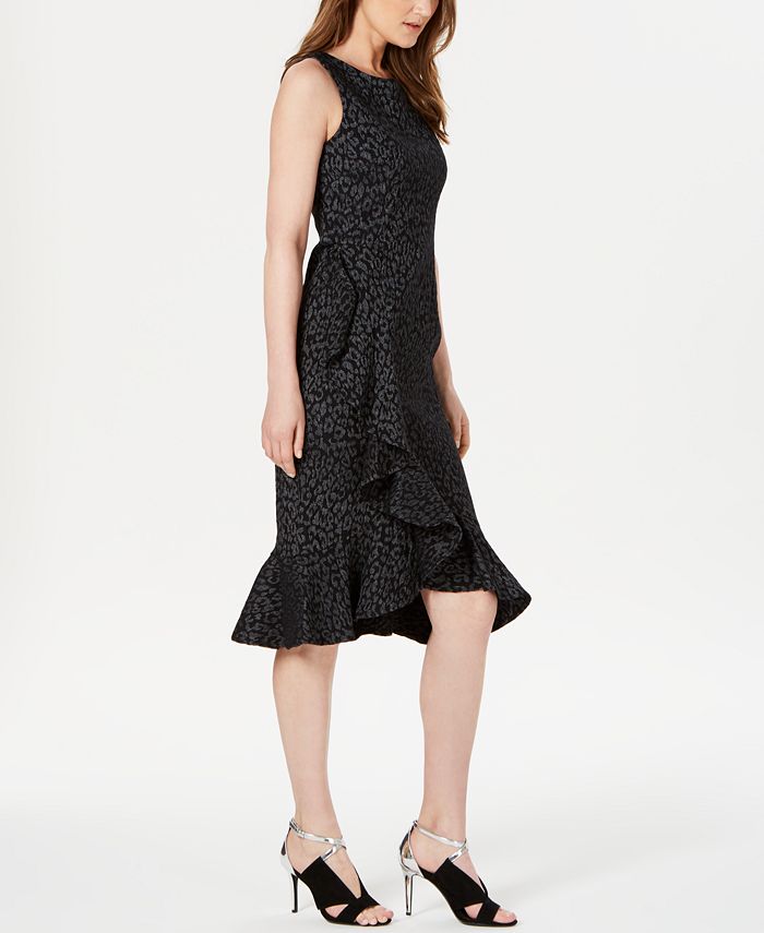 Calvin Klein Animal-Print Jacquard Ruffled Dress - Macy's