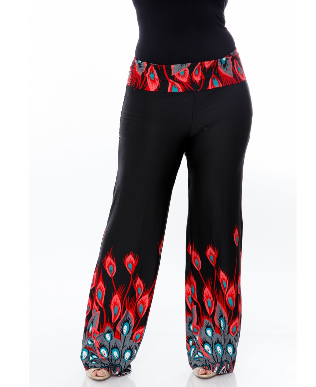Click here for White Mark Plus Size Printed Palazzo Pants - Red prices