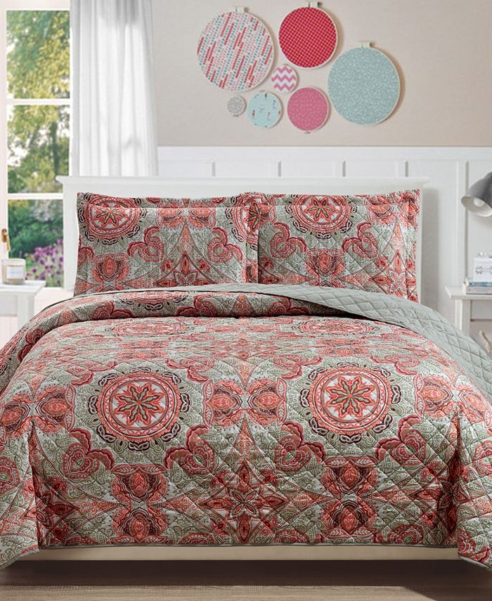 RT Designers Collection Atlas Printed 3-Piece Reversible Quilt Set - Queen - Macy's