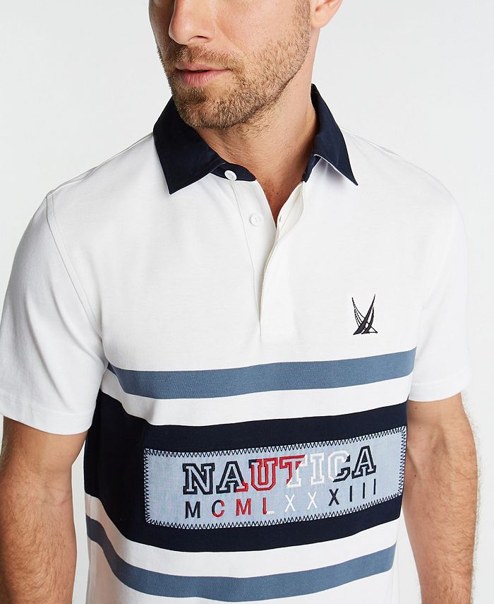 Nautica Mens Blue Sail Classic Fit Logo Stripe Piqué Polo Shirt