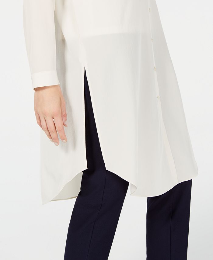 Eileen Fisher Silk Mandarin-Collar Button-Up Tunic - Macy's