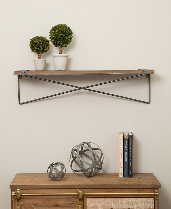 Glitzhome Farmhouse Metal and Wood Wall Shelf - Macy's