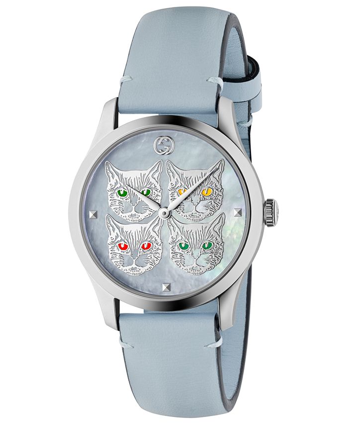 Gucci Women's Swiss G-Timeless Pastel Sky Blue Leather Strap Watch 38mm ...
