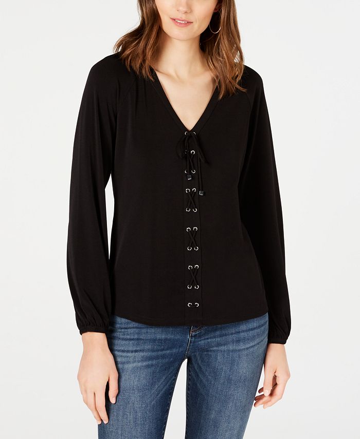 INC International Concepts INC Lace-Up Top, Created for Macy's - Macy's