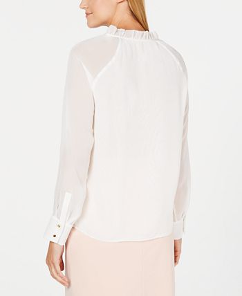 Calvin Klein Ruffled-Neck Button-Up Top - Macy's
