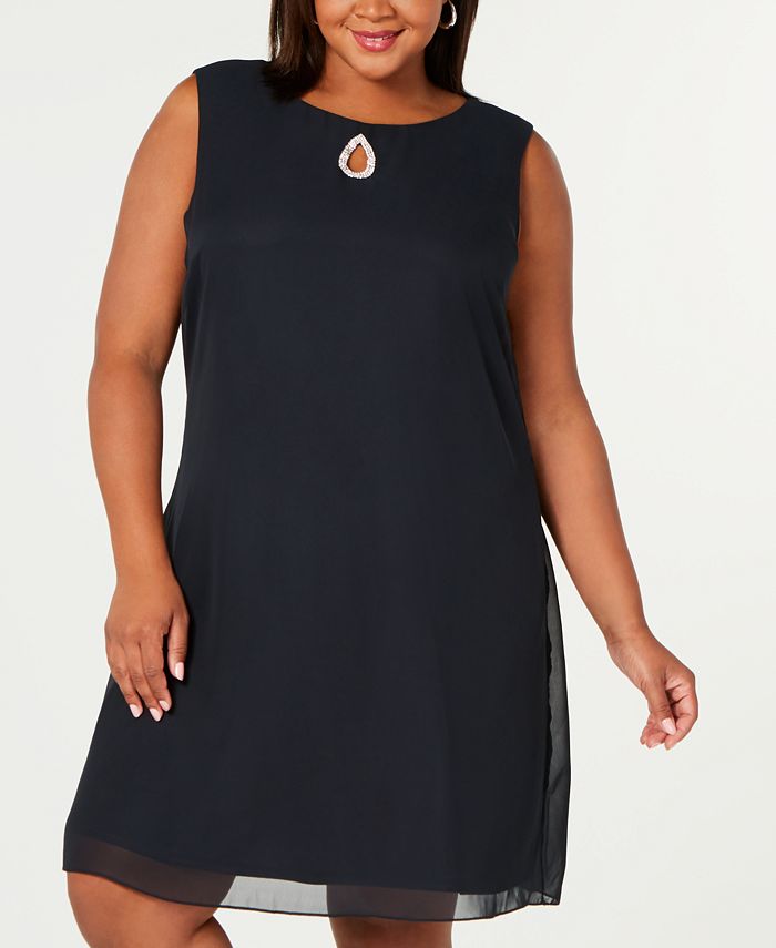 SL Fashions Plus Size Keyhole Dress & Printed Jacket - Macy's
